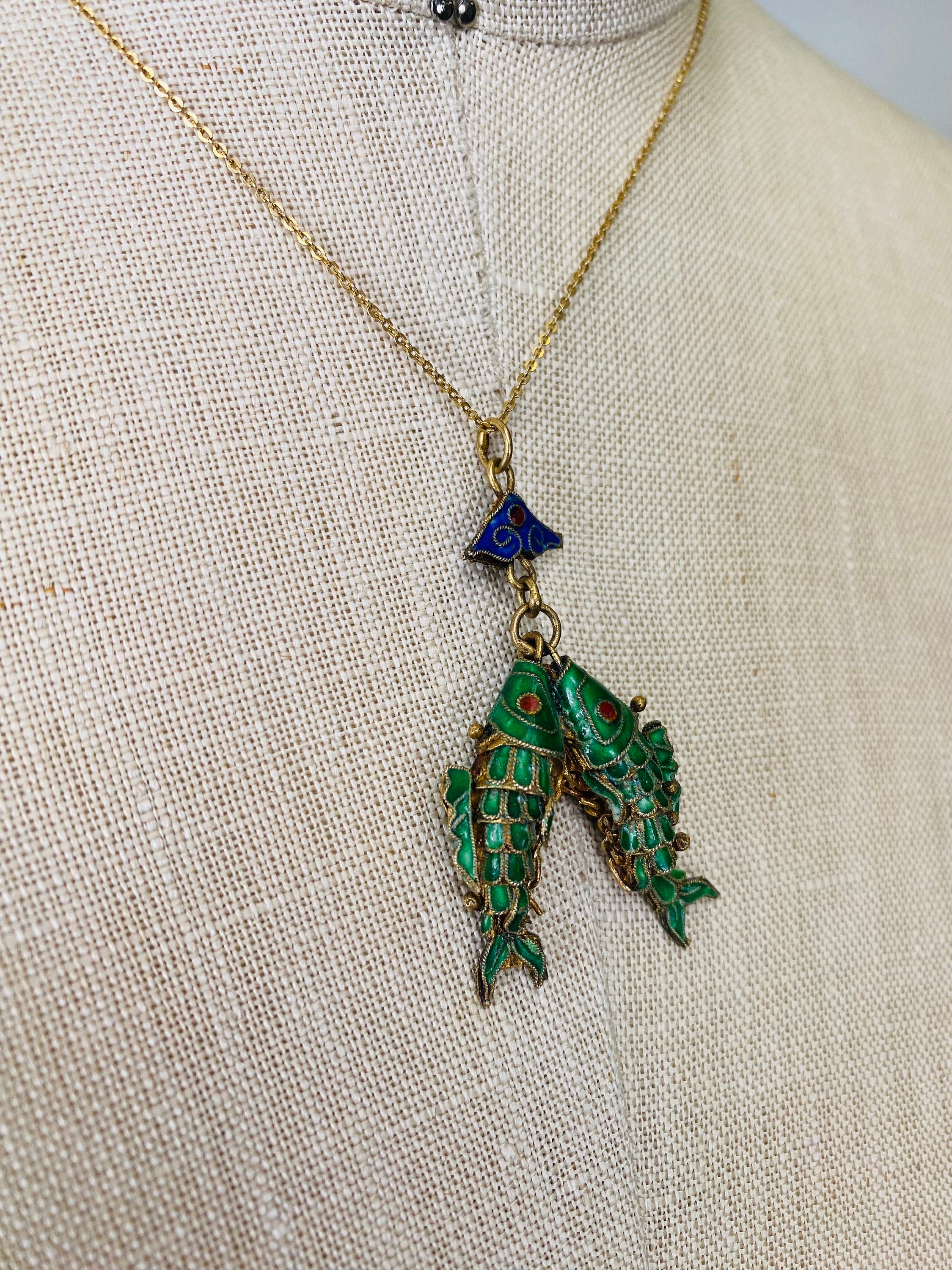 Vintage Chinese Cloisonne Articulated Double Fish Pendant - Etsy