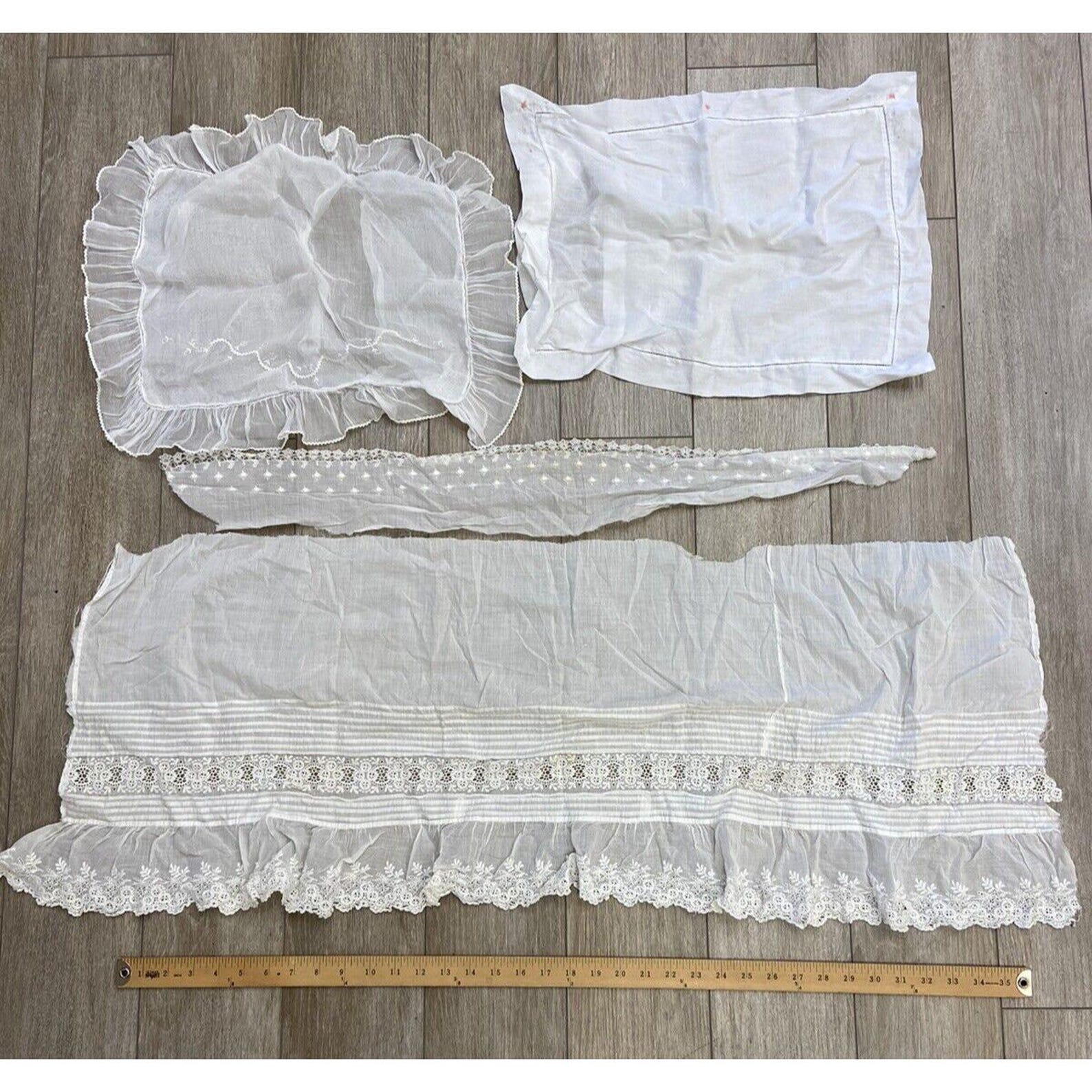 Lot of 4 Antique Edwardian Textile Remnants Pillowcase Crochet ...