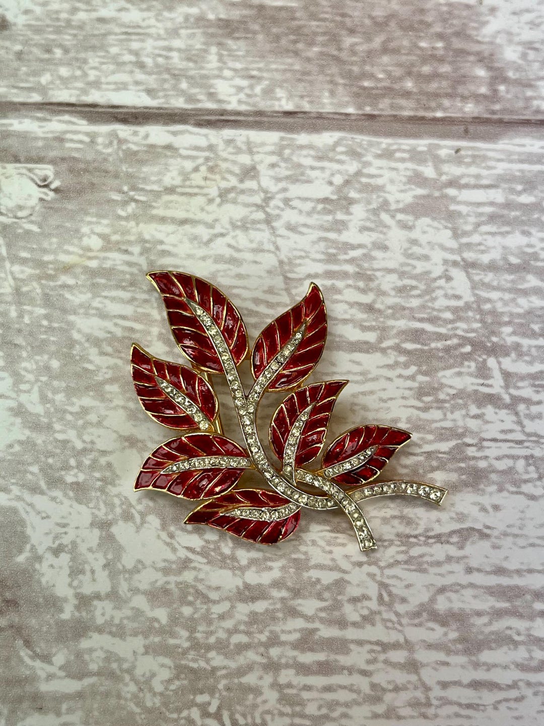 Vintage 1960s Crown Trifari Ruby Red Harlequin Enamel Rhinestone Floral ...