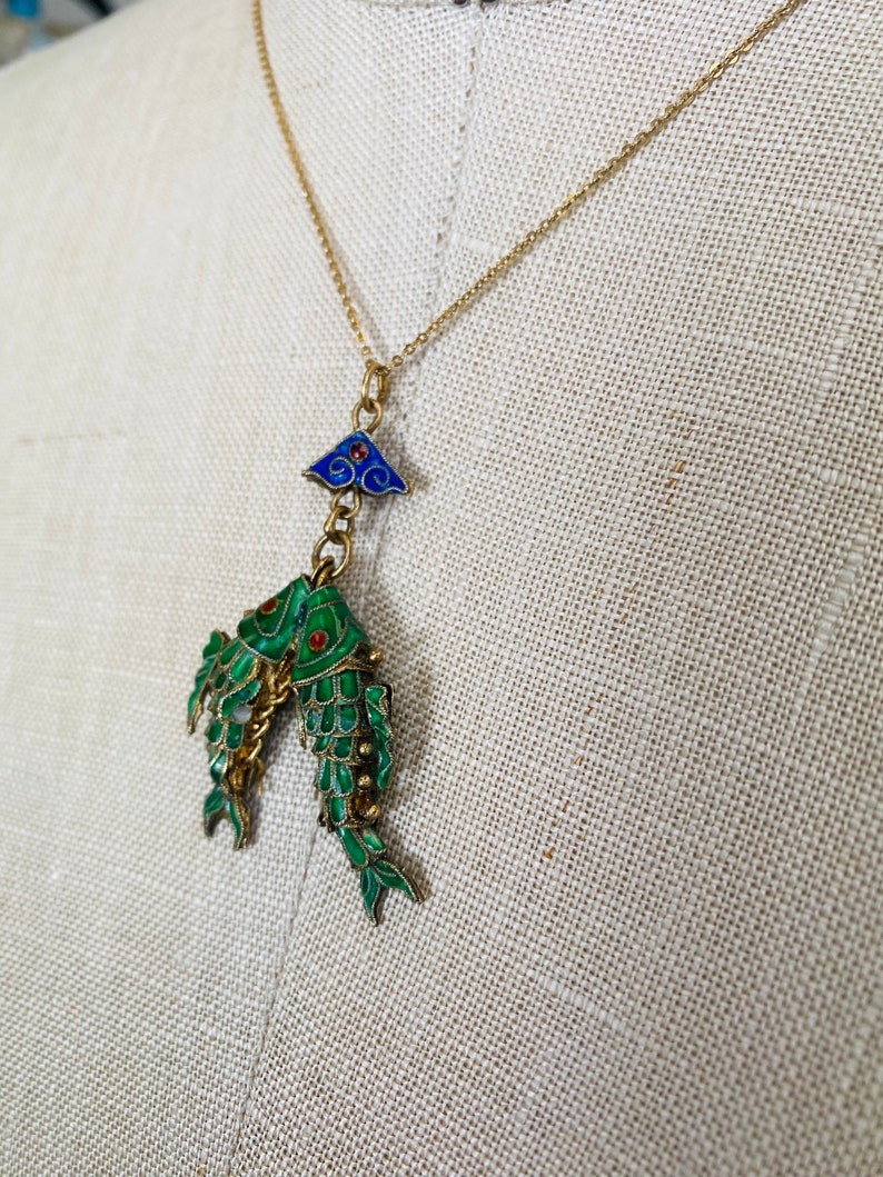Vintage Chinese Cloisonne Articulated Double Fish Pendant - Etsy