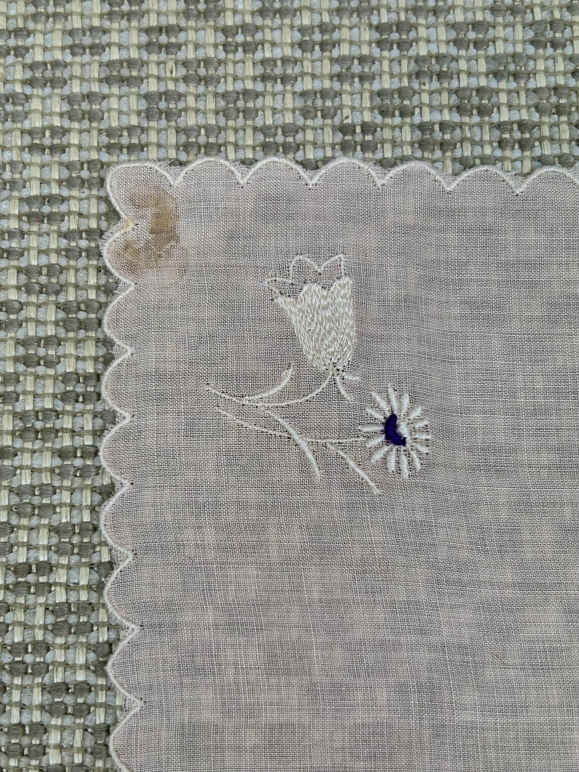 Vintage Linen Light Pink Hanky White and Purple Floral Embroidery ...