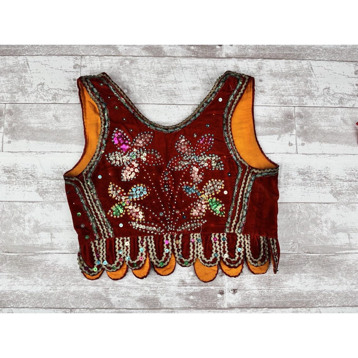 Antique Eastern European Polish Corset Beaded Vest Red Velvet Sequins ...