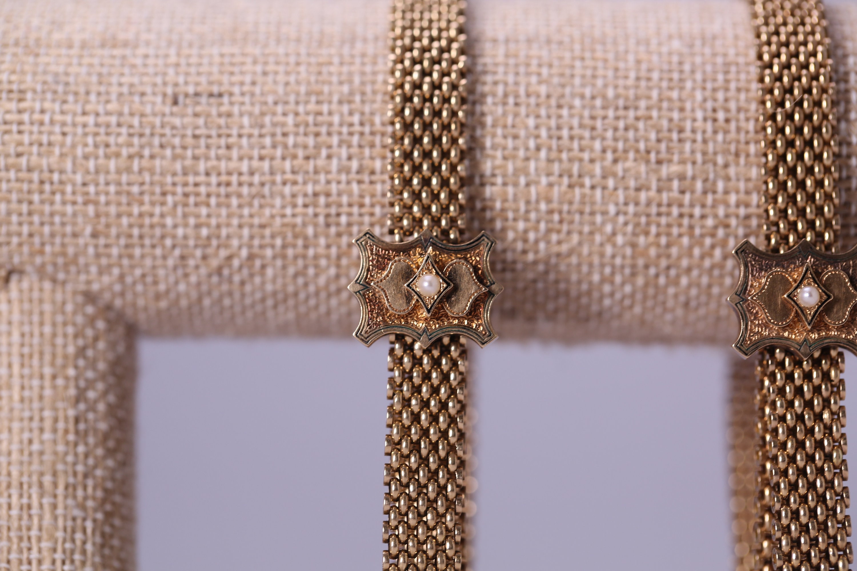 Victorian 14k Gold Slider Wedding Bracelet Pair With Pearls, Taille D ...