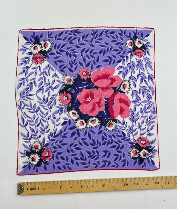Purple Handkerchief, 1950s Floral Handkerchief, Purpl… - Gem
