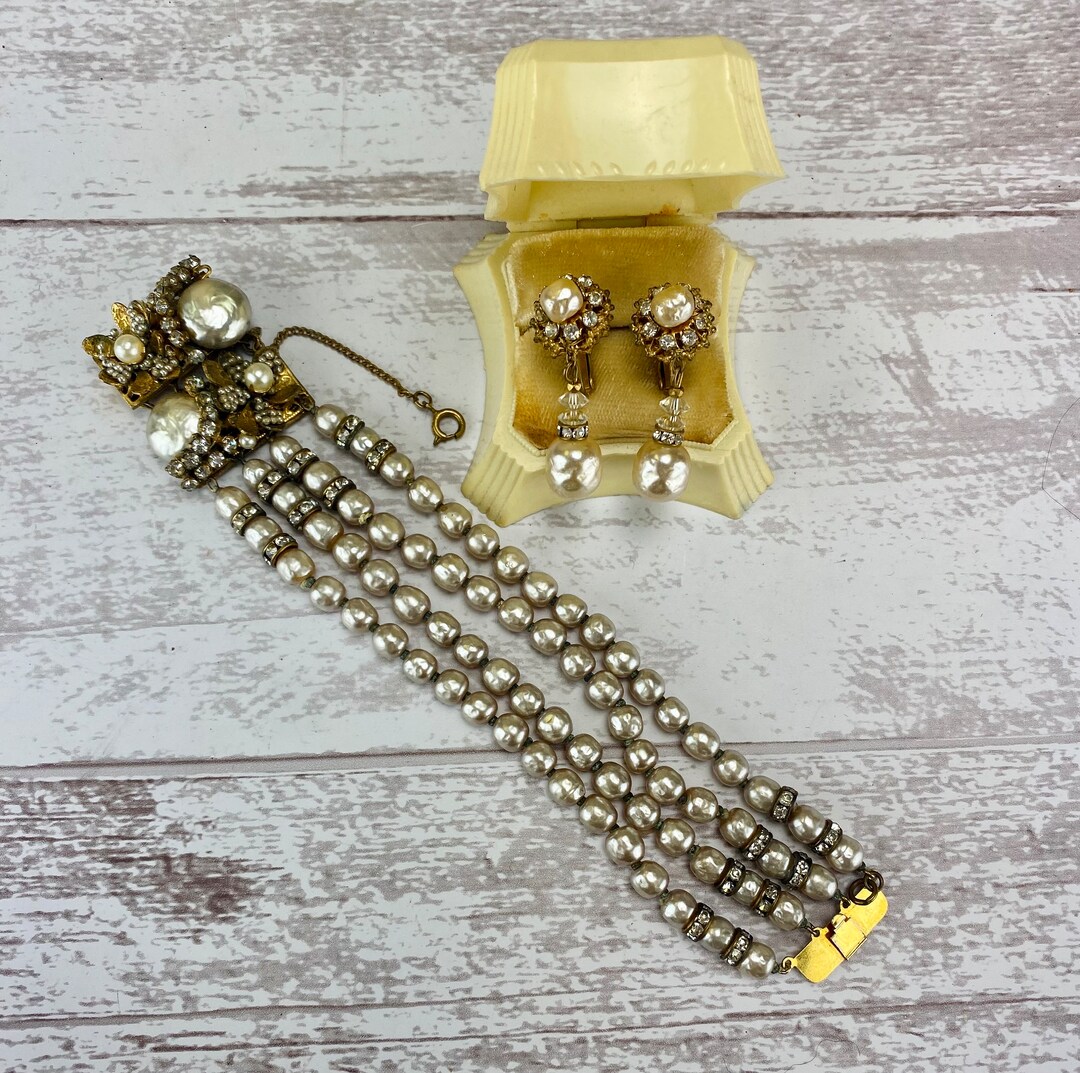Vintage Signed Miriam Haskell 1960s Baroque Glass Pearl Rhinestones and ...