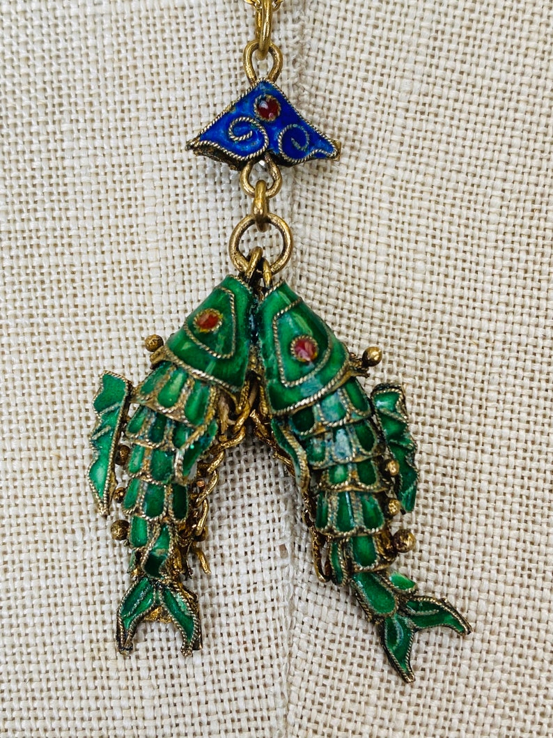 Vintage Chinese Cloisonne Articulated Double Fish Pendant - Etsy