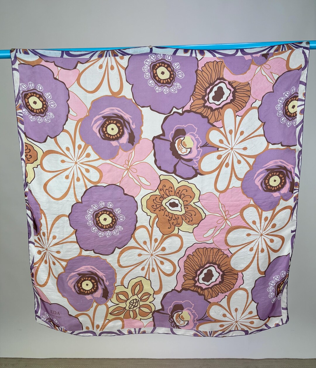 Vintage 1970s Retro Psychedelic Purple Pink Brown Orange Floral Print ...