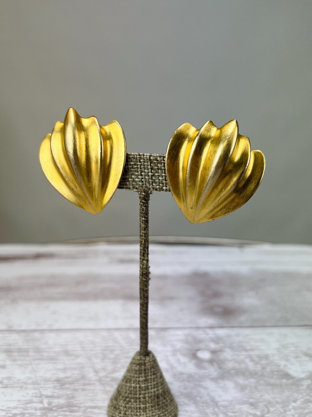 Vintage 1980s Clara Studio Statement Earrings Brushed Gold Tone Large ...