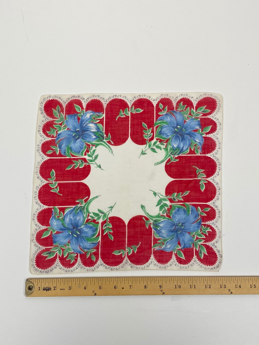 Vintage Floral Handkerchief: 1920s Blue & Red Novelty Print Hanky - Etsy