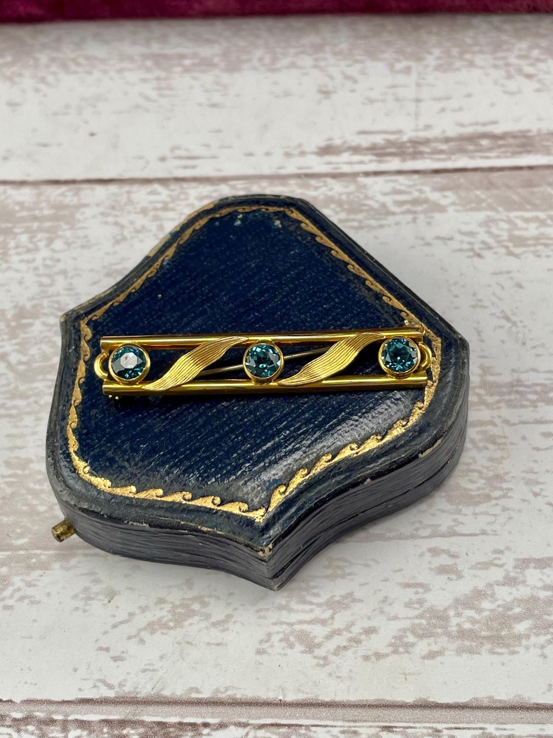Art Deco 10k Gold Filled & Blue Paste Rectangular Brooch or Pin Vintage ...
