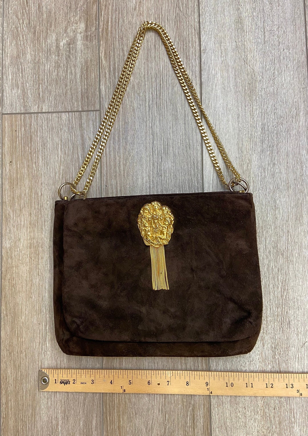 Vintage Rosenfeld 2 Piece Brown Shoulder Handbag Purse Suede Rayon ...