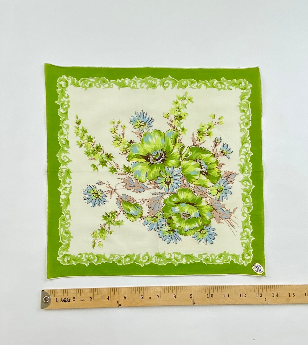 Lime Green Poppy and Daisy Floral Cotton Hanky Hankie Handkerchief ...