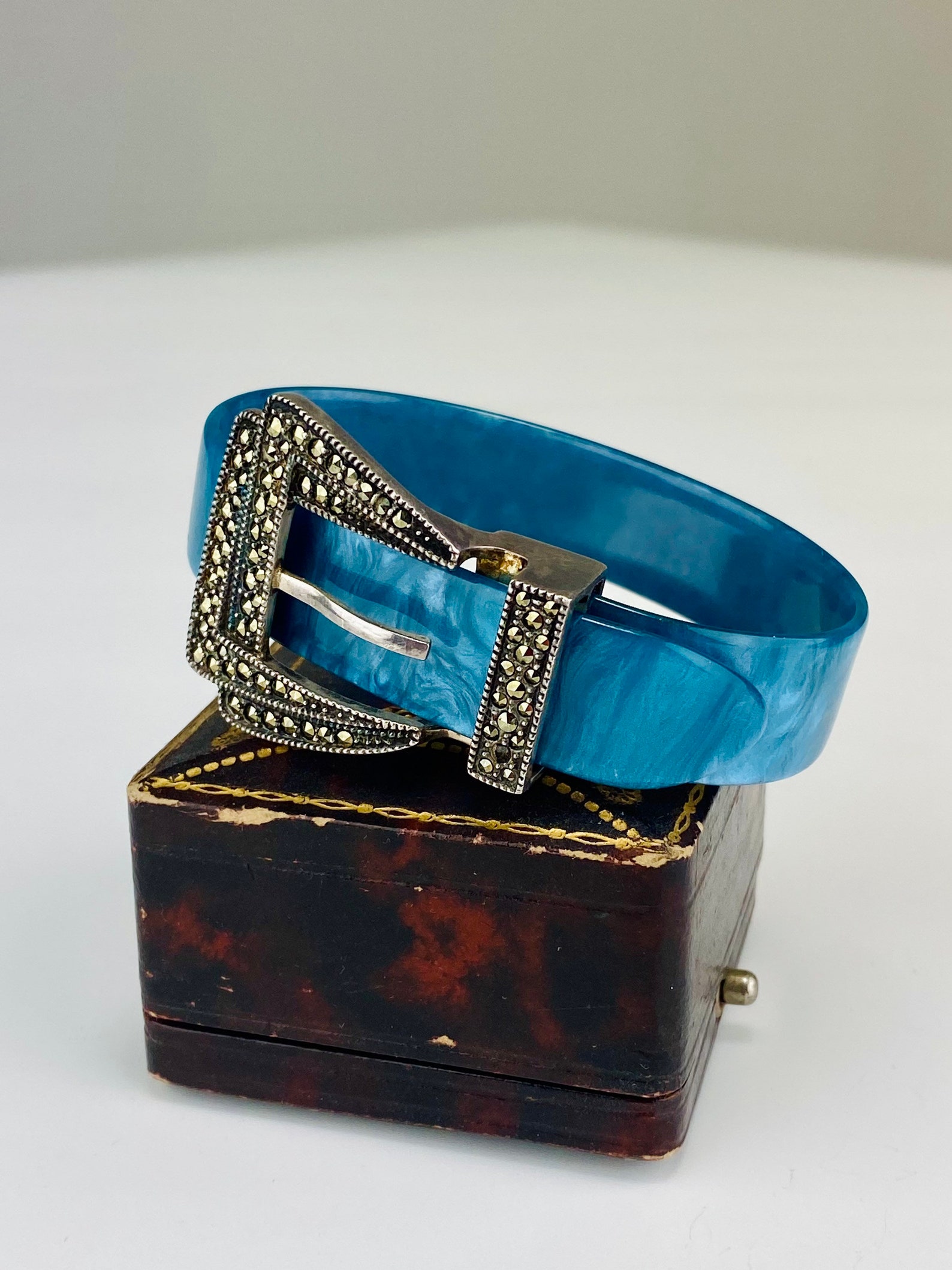 Vintage Judith Jack 1970s Iridescent Blue Lucite Bracelet Bangle With ...