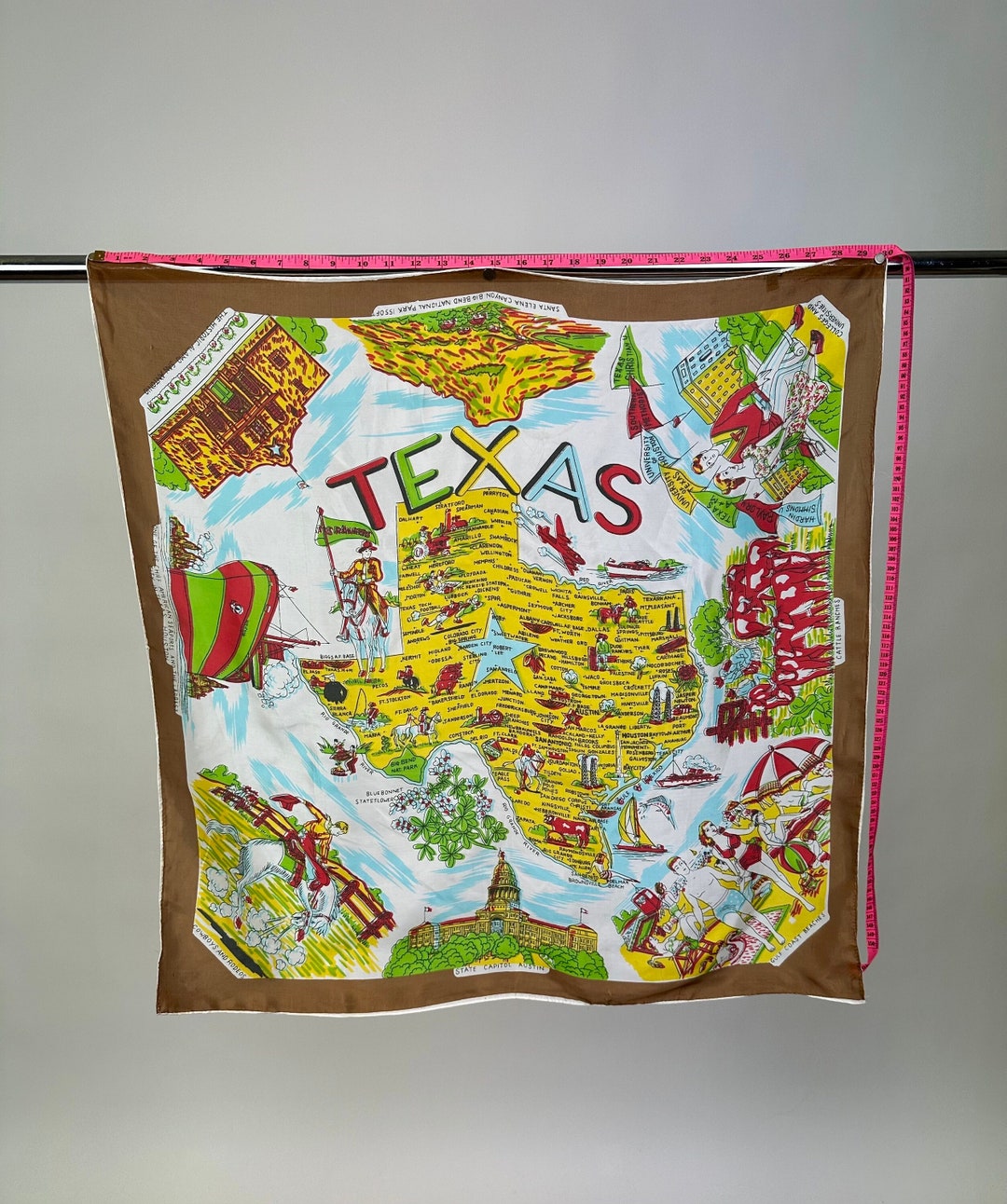 Vintage 1950s Texas State Map Printed Rayon Scarf Novelty Landscapes ...
