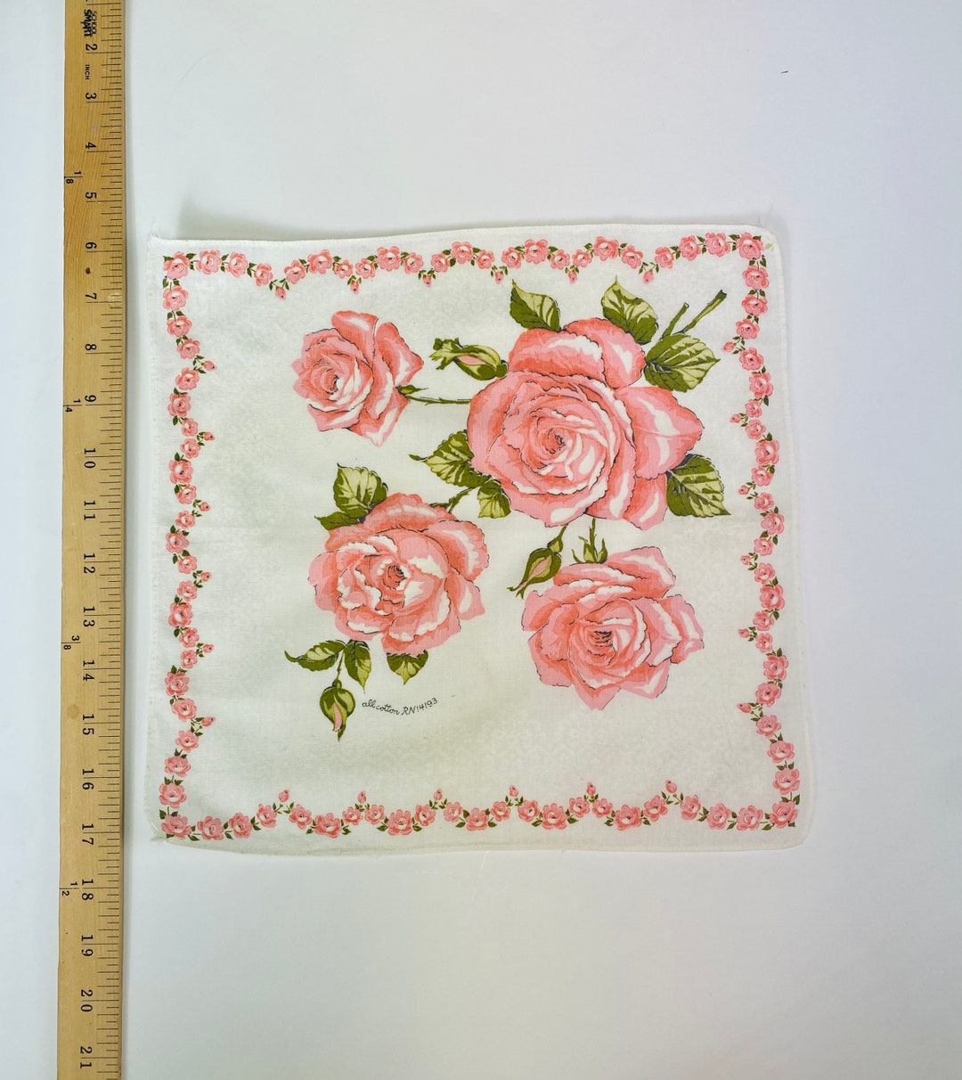 Vintage 1940s Pink Rose Floral Hanky Handkerchief Hankies Gift for Her ...
