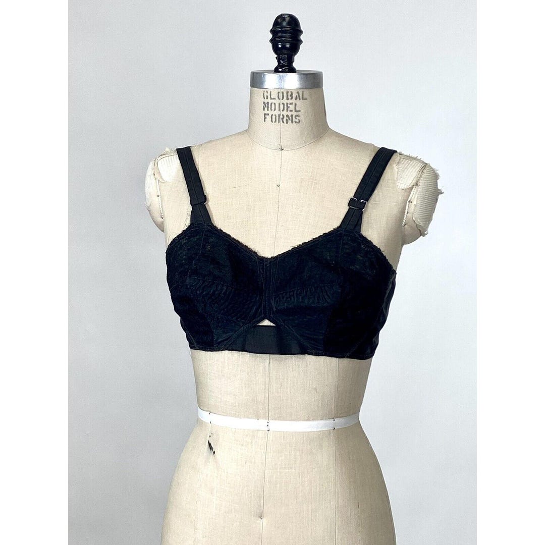 Vintage 1950s Perma Lift Black Bullet Bra Brassiere Silk and Lace AS IS ...