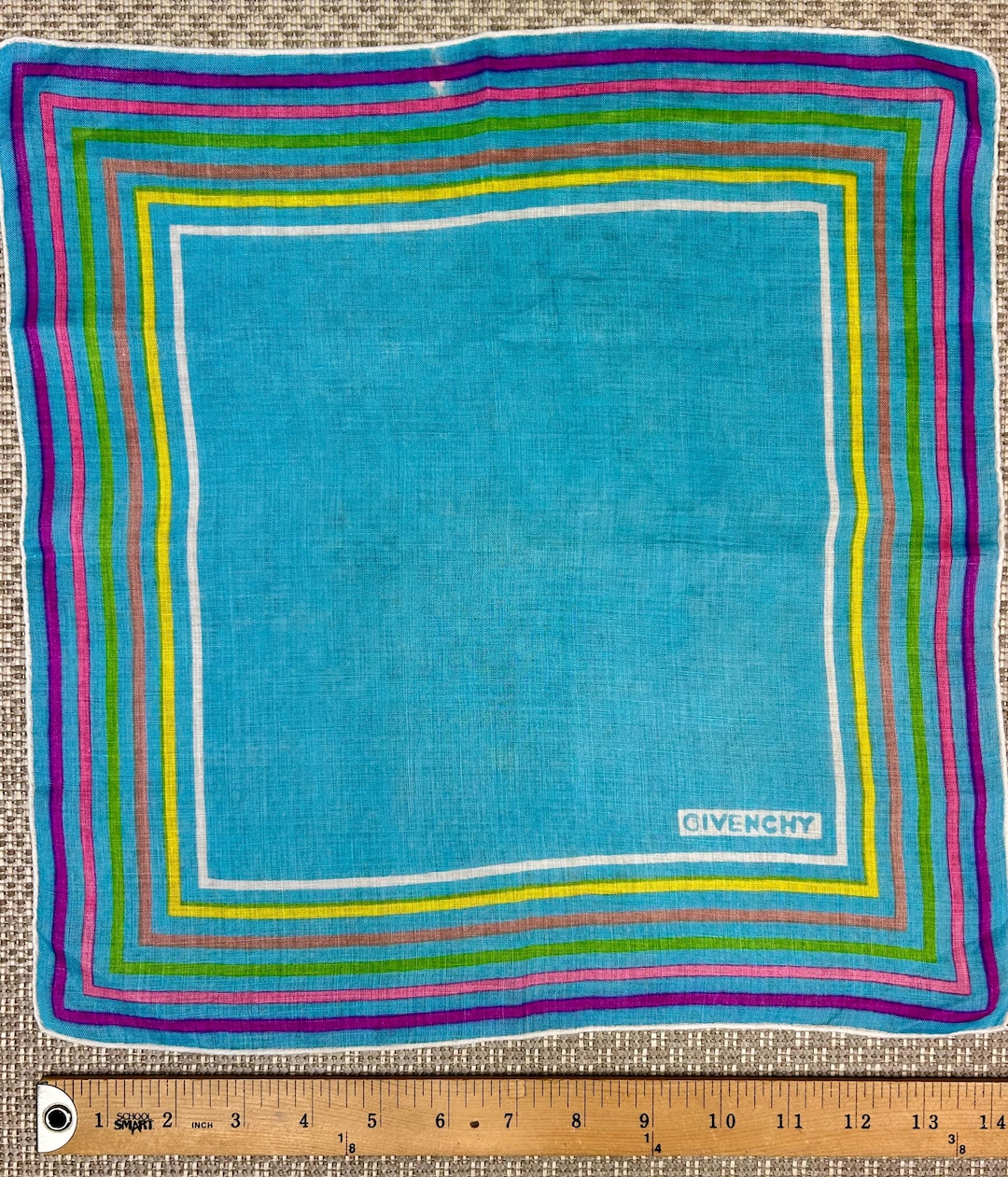 Vintage Givenchy Retro Linen Blue Rainbow Striped Hankie Handkerchief ...