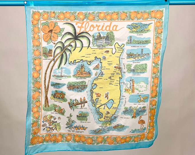 Vintage 1960s Map of Florida State Orange Blossom Sheer Nylon Scarf ...