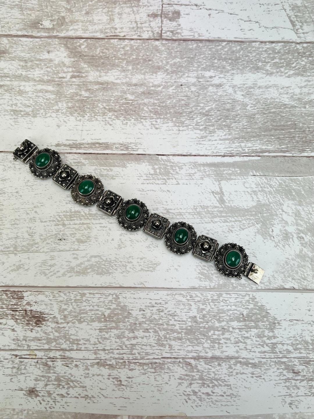 Vintage Peruzzi Italy 800 Silver Green Onyx Cabochon Etruscan Revival ...
