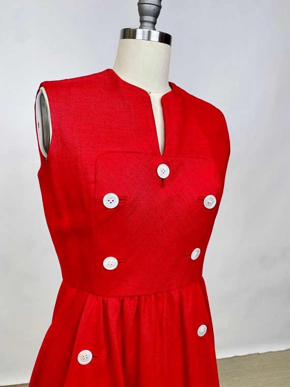 Vintage 1960s Designer Geoffrey Beene Linen Red Dress… - Gem