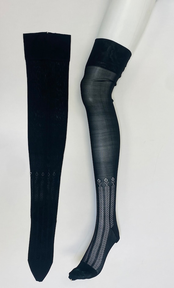 Vintage 1940s Black Nylon Stockings Panty Hose Thigh … - Gem