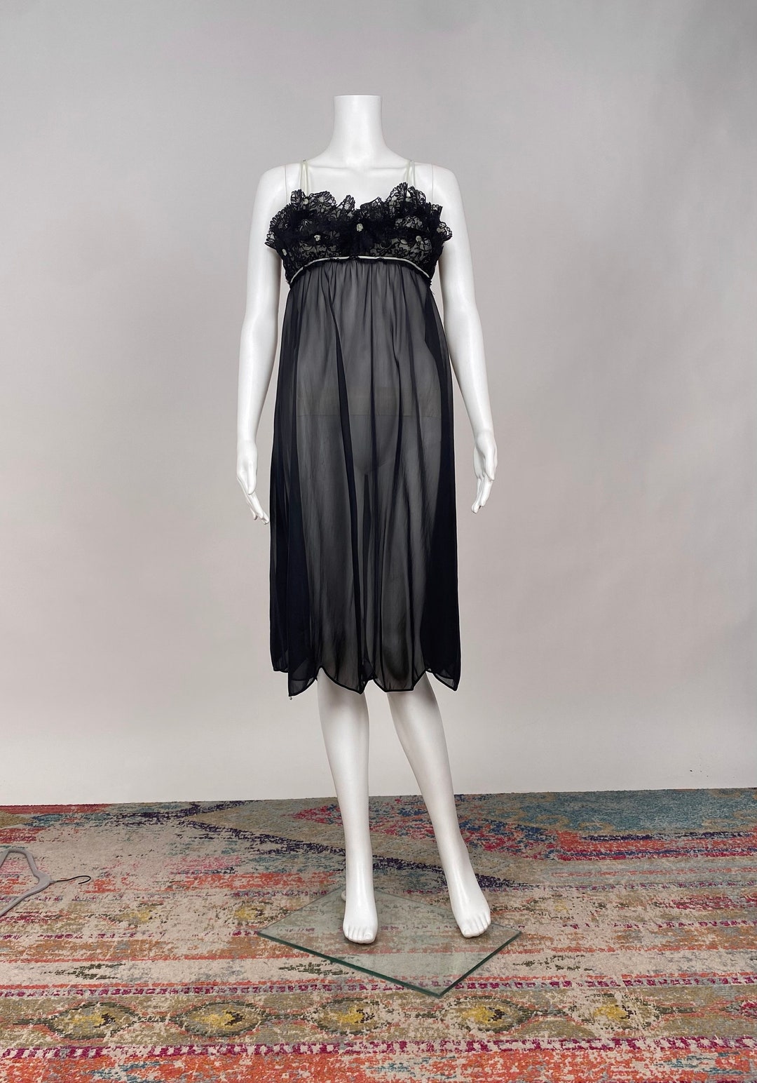 Vintage 1960s Two Piece Black and Pale Blue Nylon Shear Lingerie Set ...