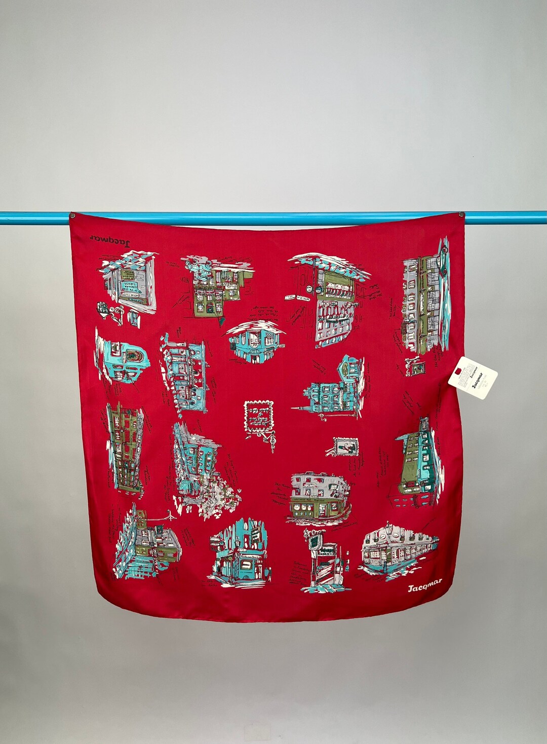 Vintage 1950s Dead Stock Jacqmar Red Silk Scarf With Novelty Print of ...