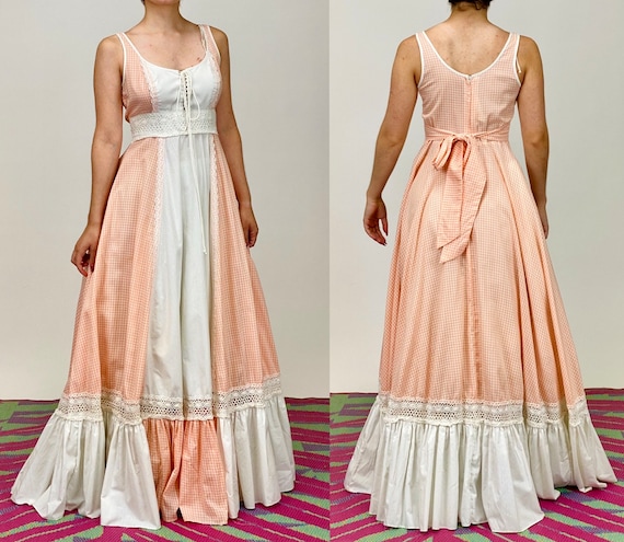 Rare Vintage 1970s Designer Gunne Sax Pink and White … - Gem