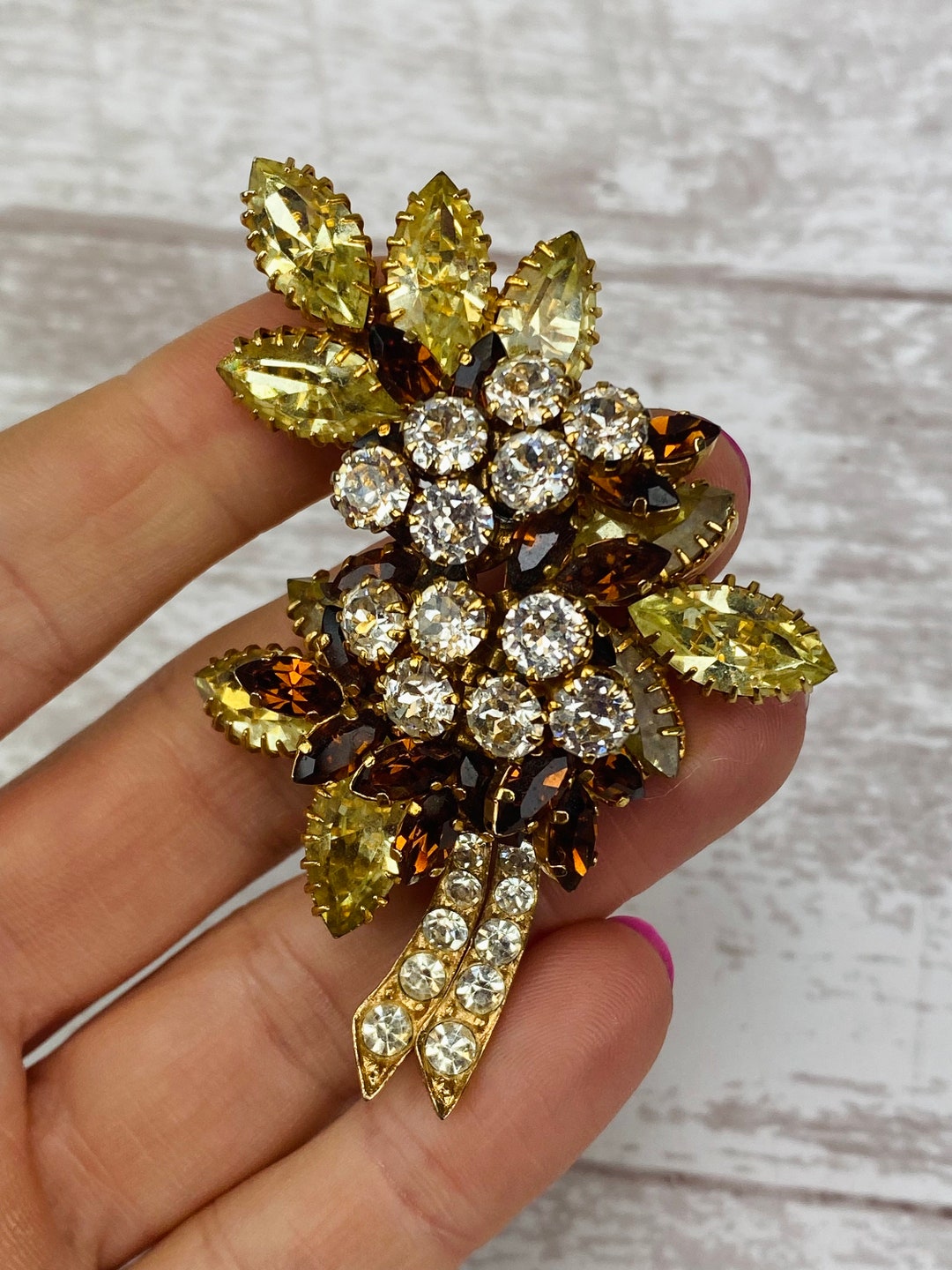 Vintage SCHOFFEL & CO., AUSTRIA. Large Scale Gold Tone Smokey Topaz ...