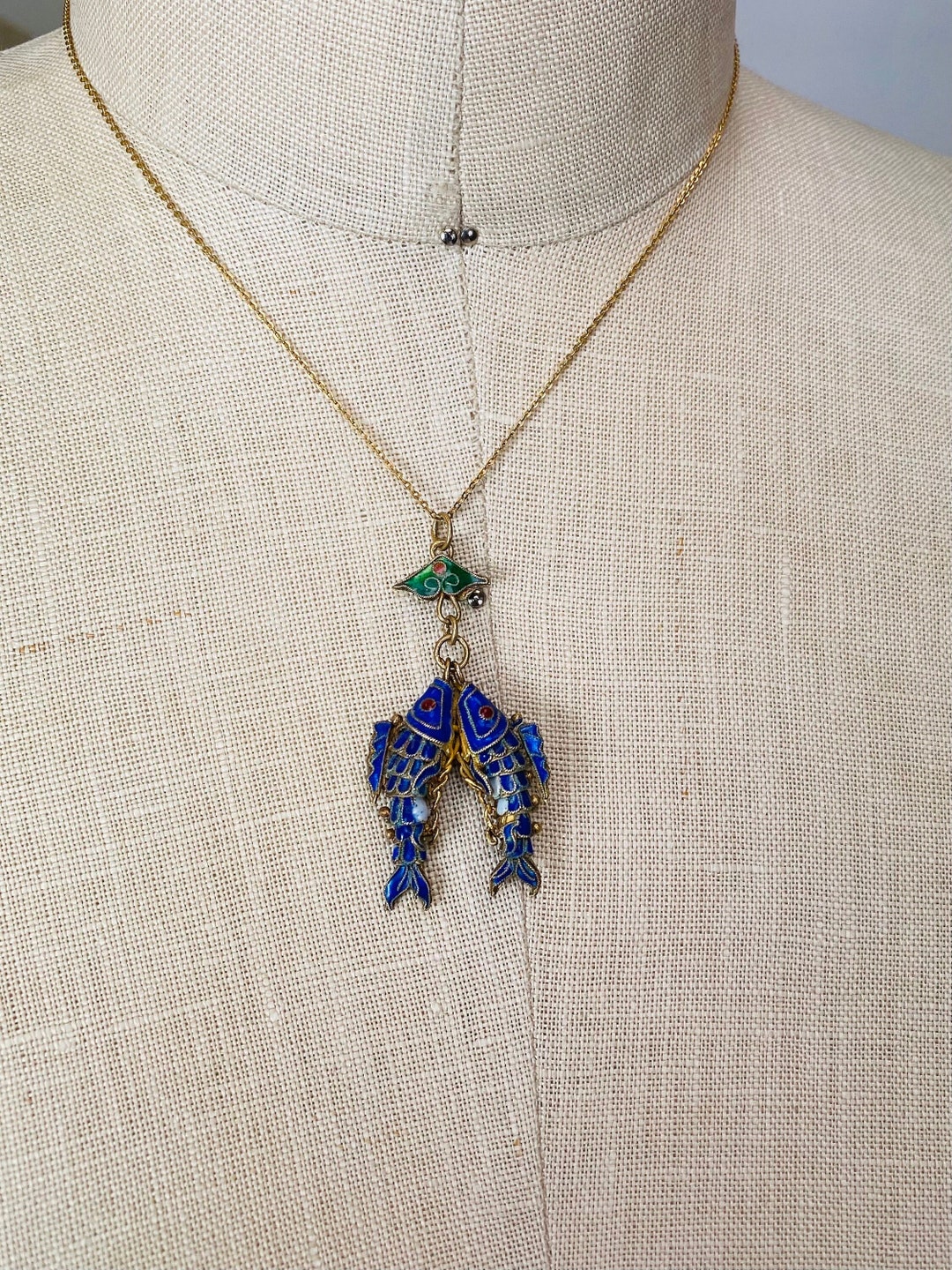 Vintage Chinese Cloisonne Articulated Double Fish Pendant - Etsy
