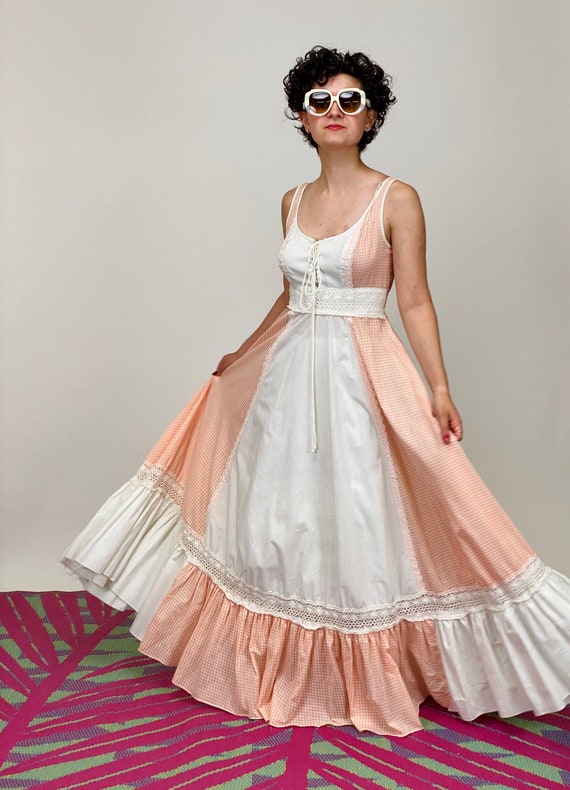 Rare Vintage 1970s Designer Gunne Sax Pink and White … - Gem