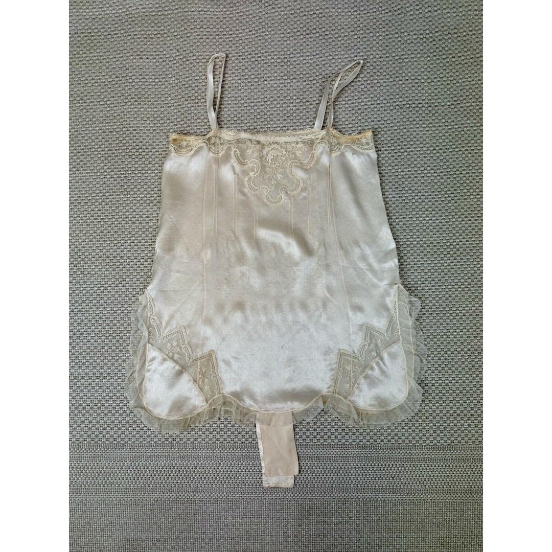 Antique 1920s White Silk Slip Teddy Lace Trim Lingerie Combination ...