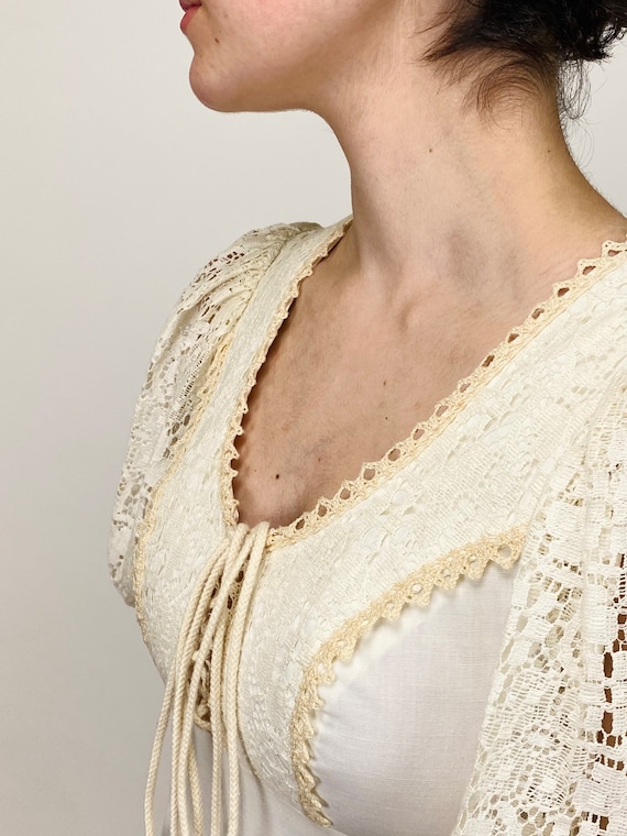 Vintage 1970s Designer Gunne Sax Long White Dress Gow… - Gem