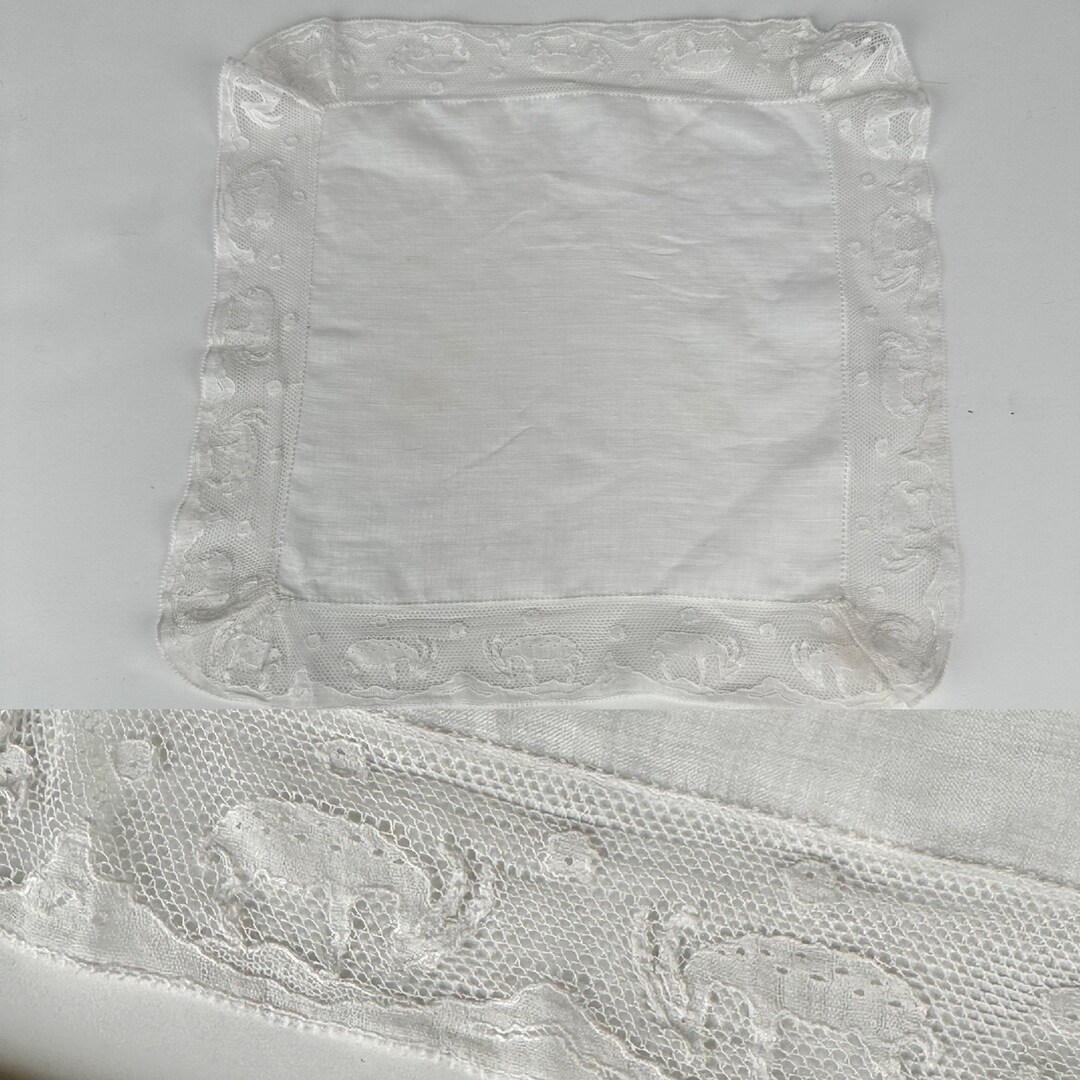 Vintage 1940s White Cotton Novelty Hankie Handkerchief Hanky Net Lace ...