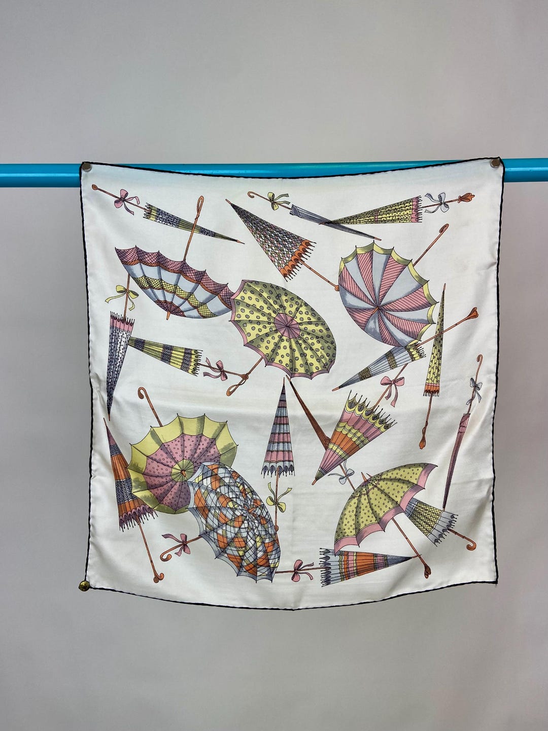 Vintage 1950s Novelty Umbrella Print Silk Scarf Parasol 18" by 18" Hand ...