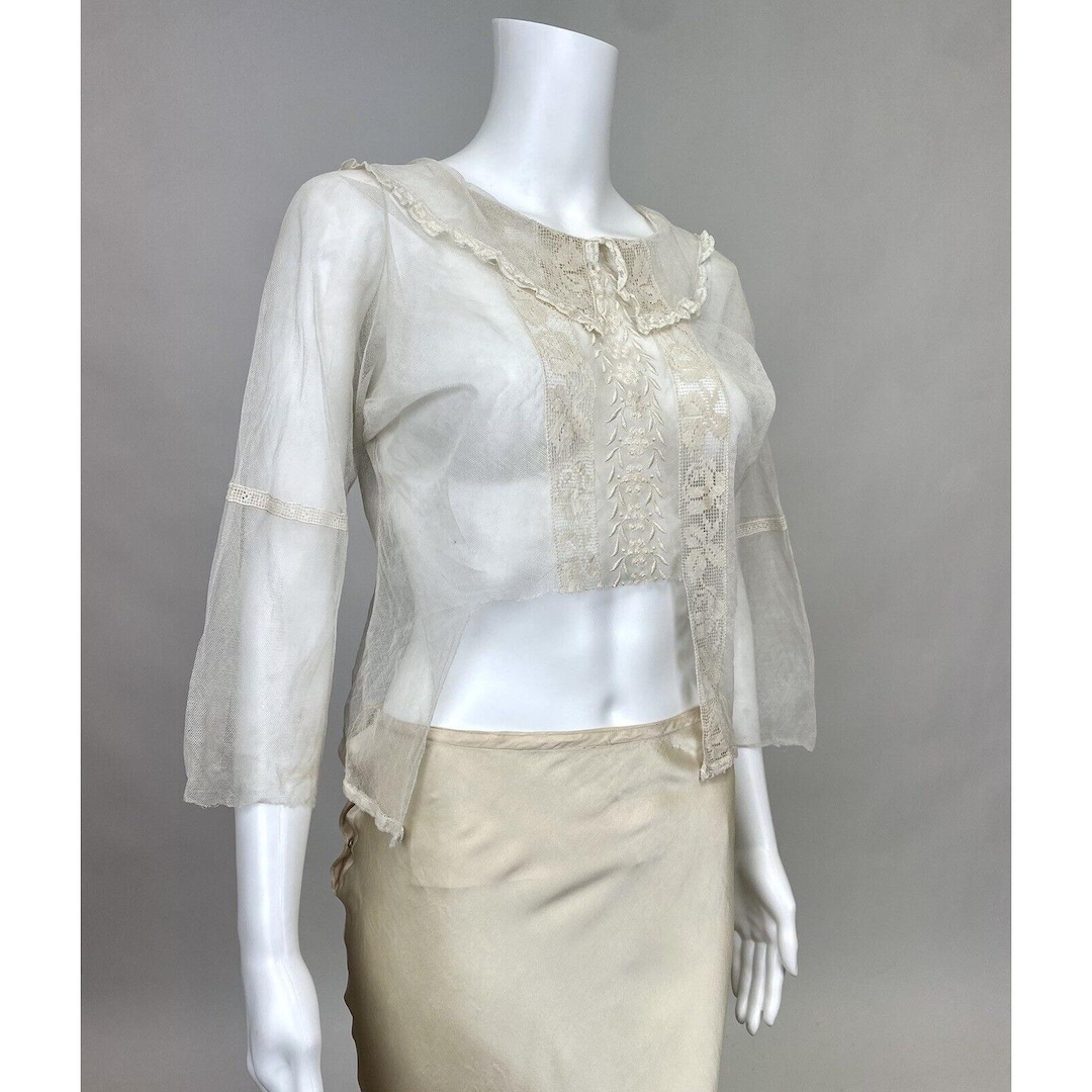 Antique Victorian Edwardian White Silk Netting and Lace Blouse ...