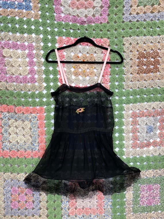 Rare Vintage 1920s Black Silk Chiffon and Lace Teddy With Pink - Etsy