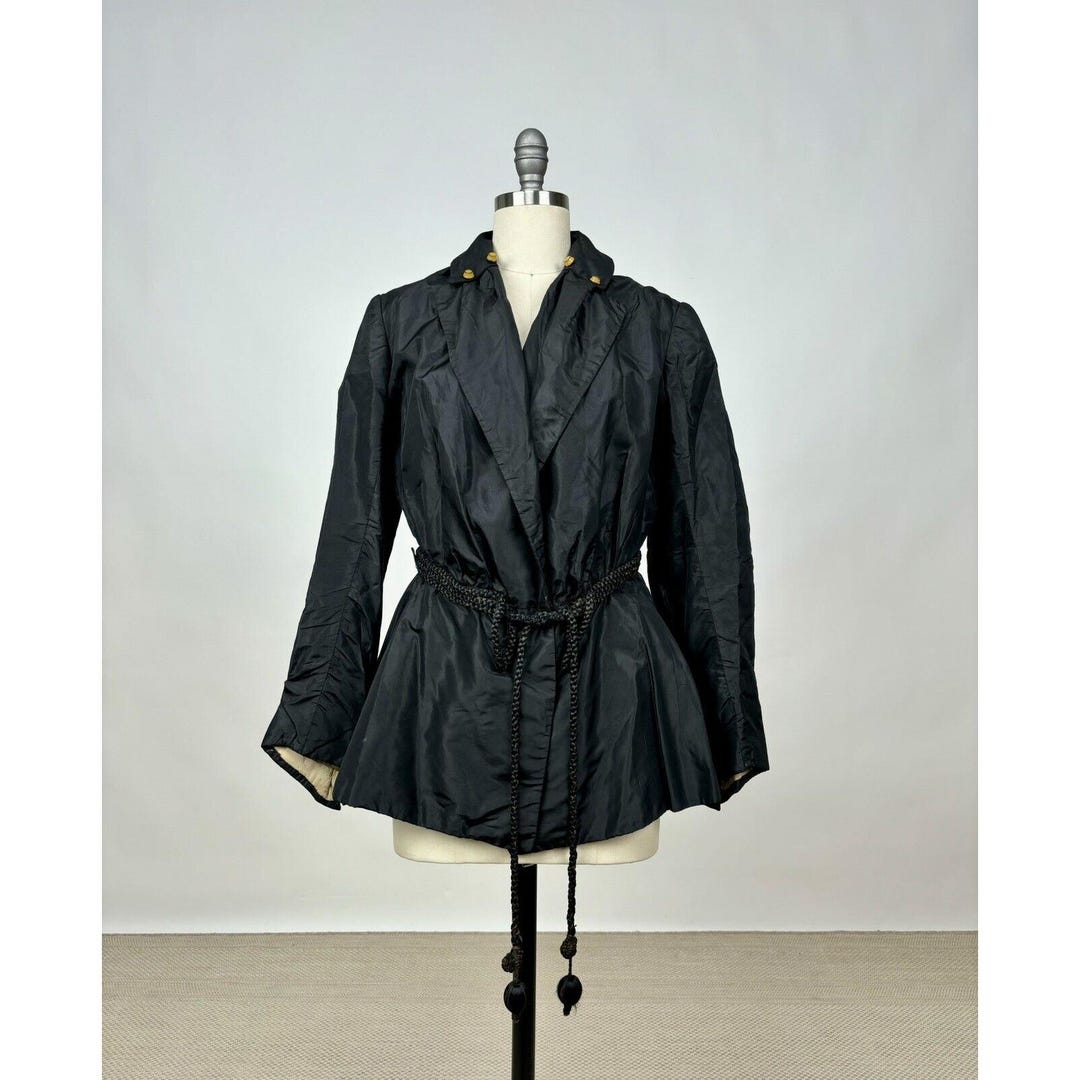 Antique 1890s Victorian Black Ladies Blazer Jacket Silk Cord Belt ...