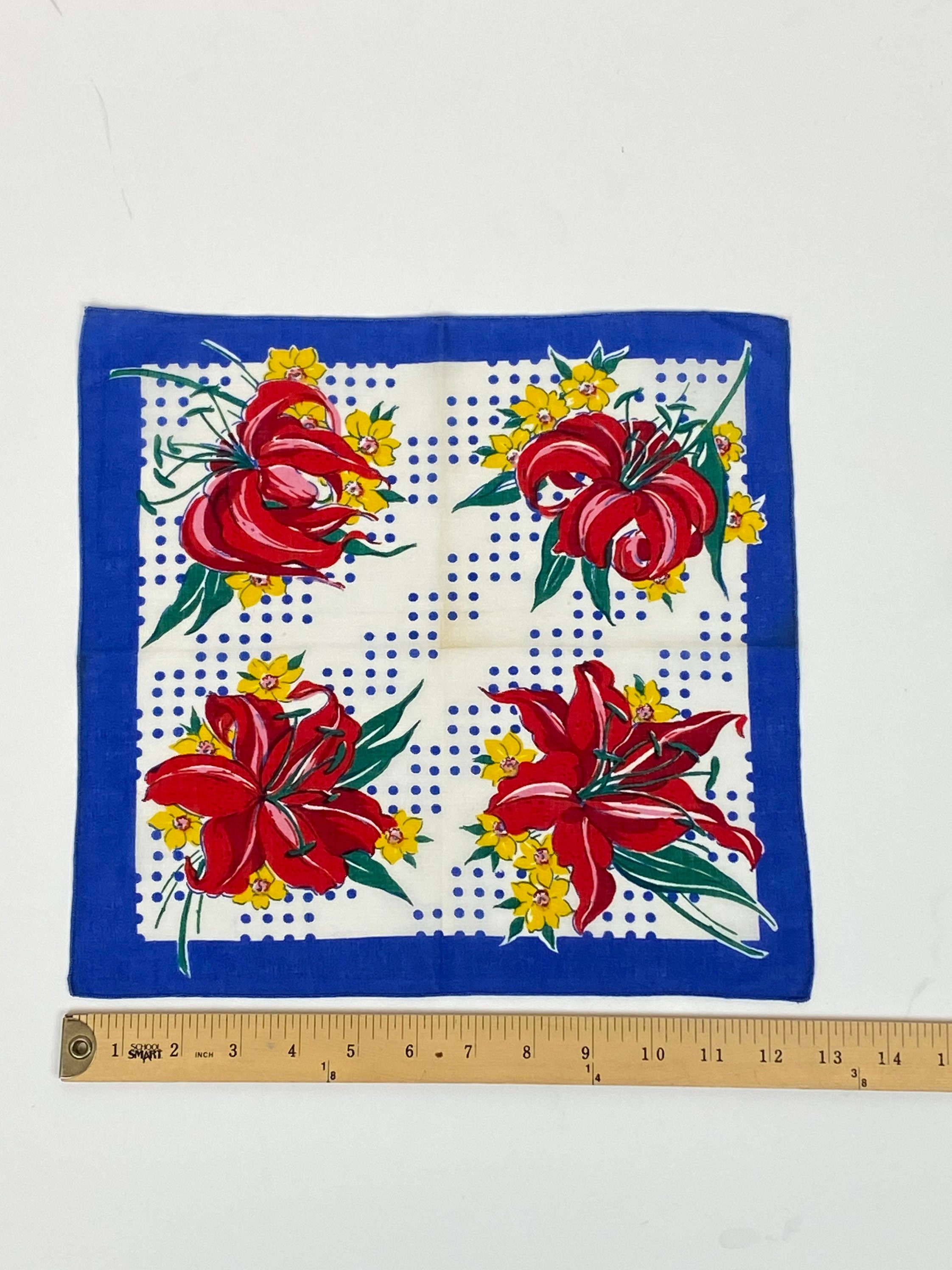 Vintage 1940s Floral Tiger Lilly Patterned Hankie With Red Yellow ...