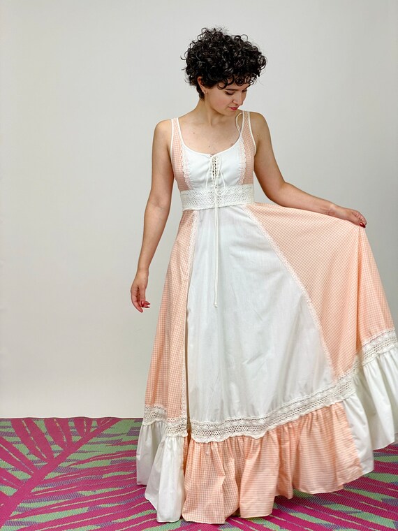 Rare Vintage 1970s Designer Gunne Sax Pink and White … - Gem