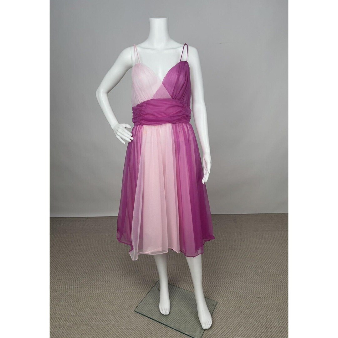 Vintage 1960s 1970s Shear Two Tone Pink Nylon Slip Dress Night Gown ...