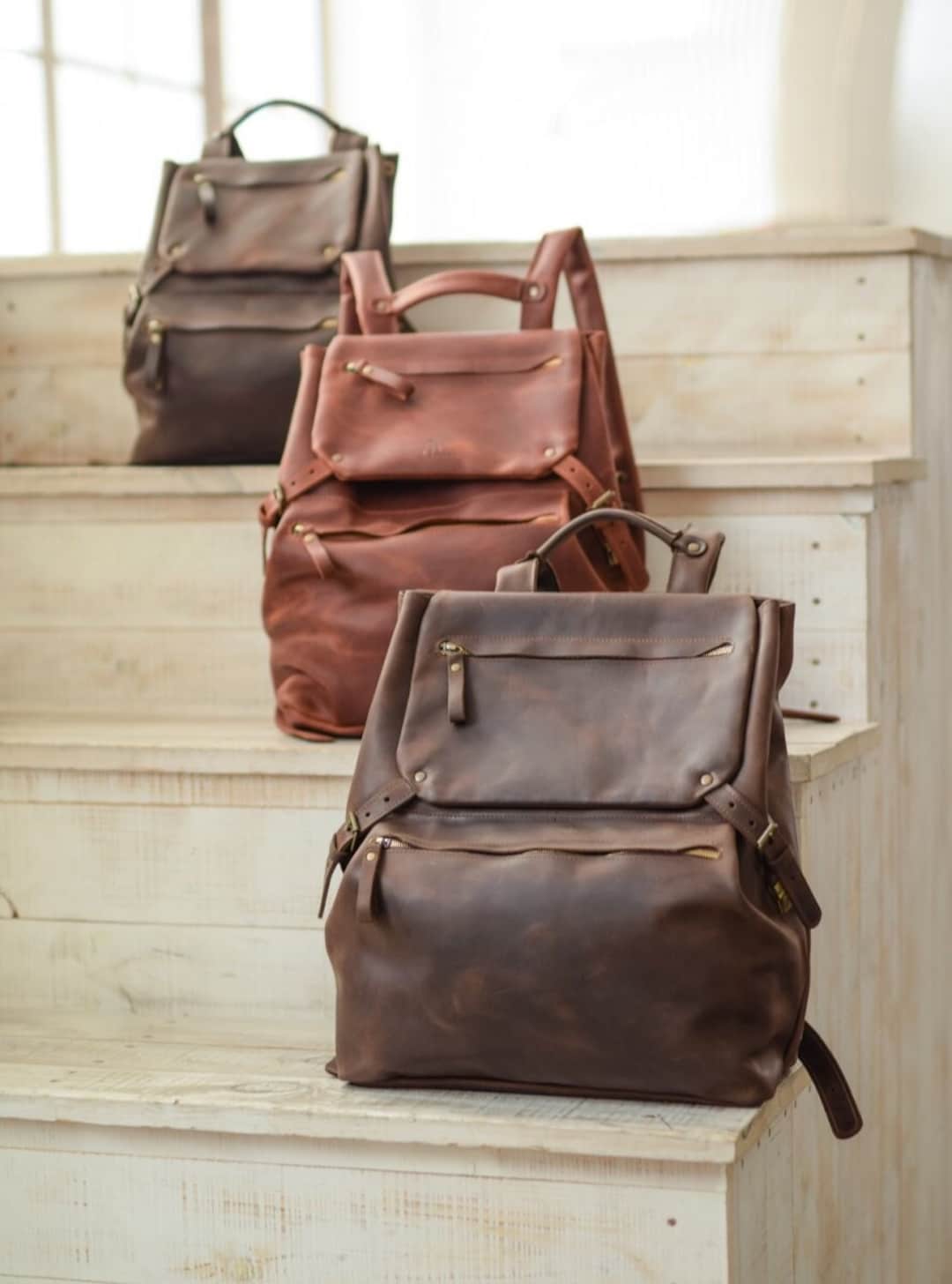 Full Grain Leather Backpack for Women & Men | 3 Sizes | 11 Colors ...