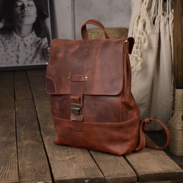 Leather Laptop Backpack Women - Etsy