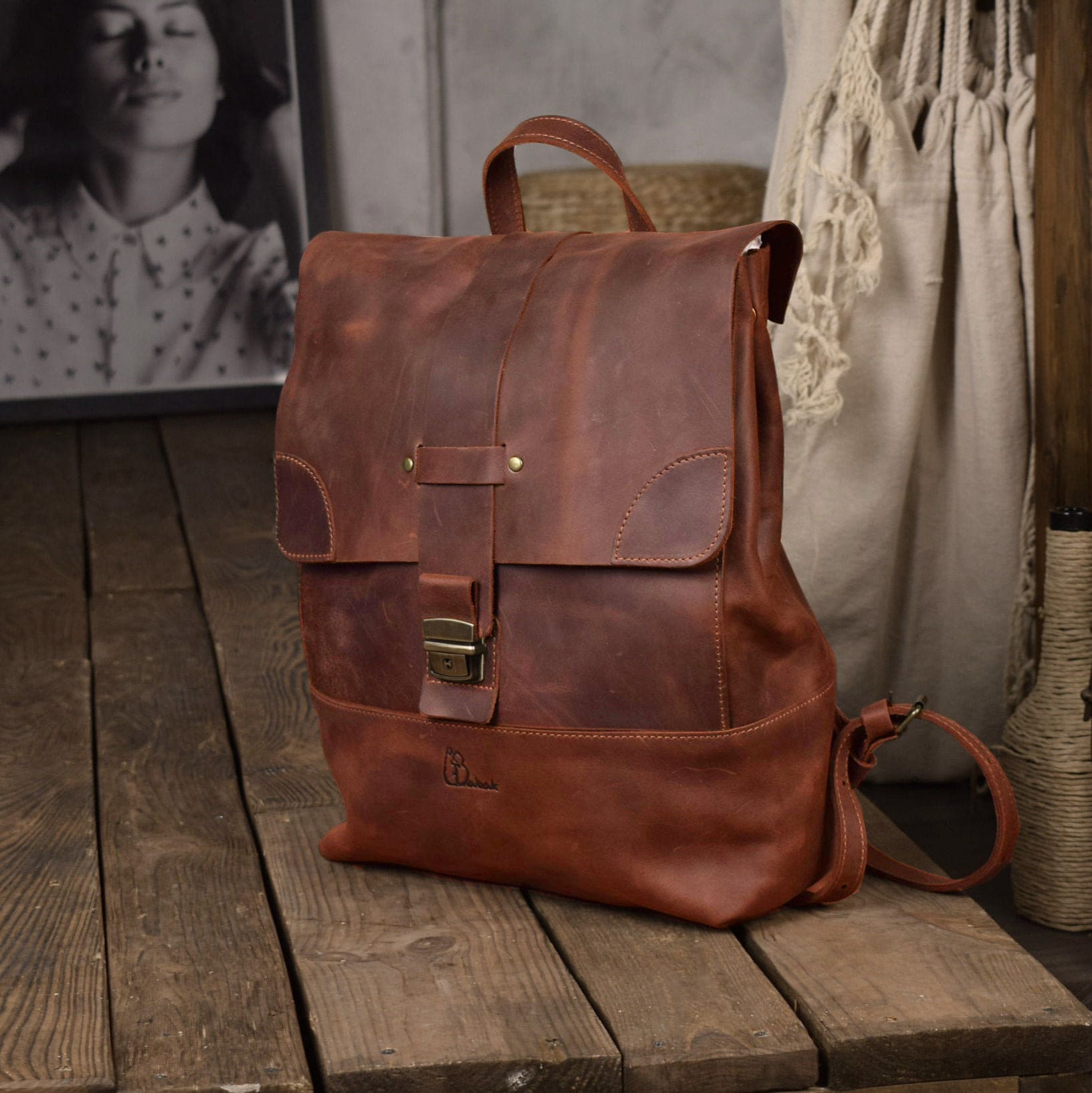 Full Grain Leather Backpack Women/mens Laptop Backpack/personalized ...