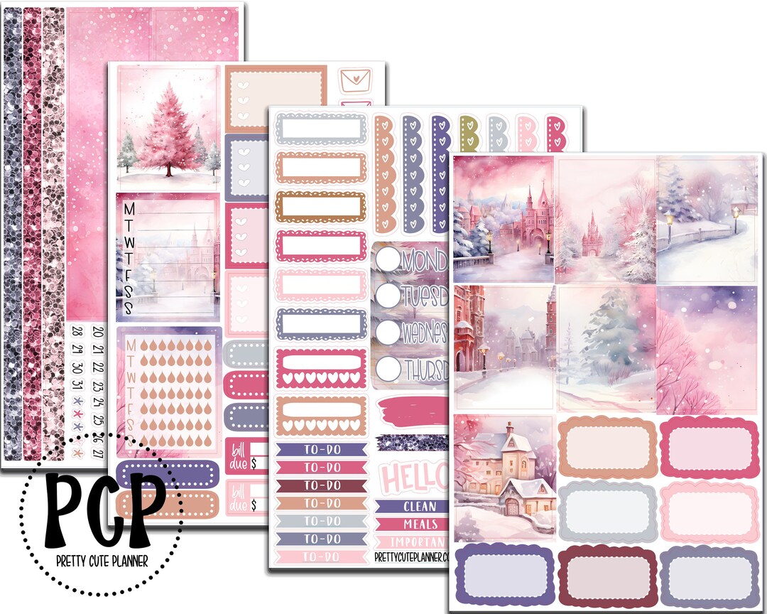 Winter in Pink Weekly Vertical Planner Sticker Kit Planner Stickers ...