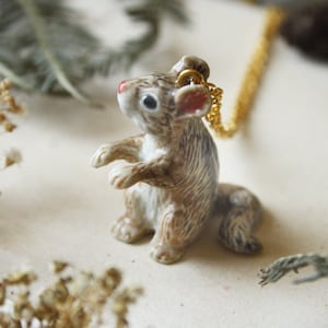 Ceramic Chipmunk Necklace Fall Woodland Pendant Porcelain Animal ...