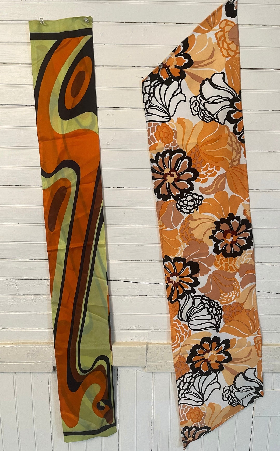 2 Long Vintage Colorful Scarves / Op Art / Pointed Vintage Neck Scarf ...