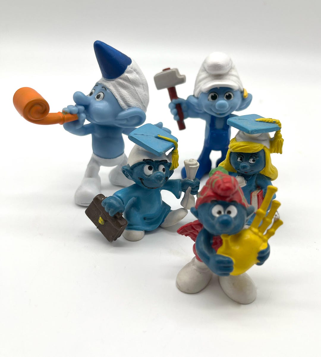 5 Vintage Smurfs Figures / 3 Peyo Schleich Smurfs 2 Graduates 1 Bagpipe ...