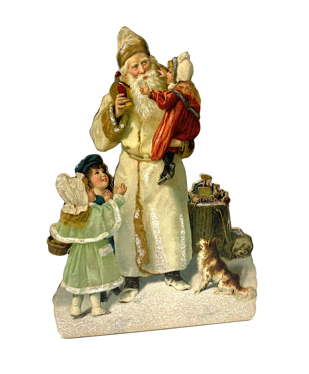 Vintage Glitter Father Christmas Display and Music Box / Victorian Die ...