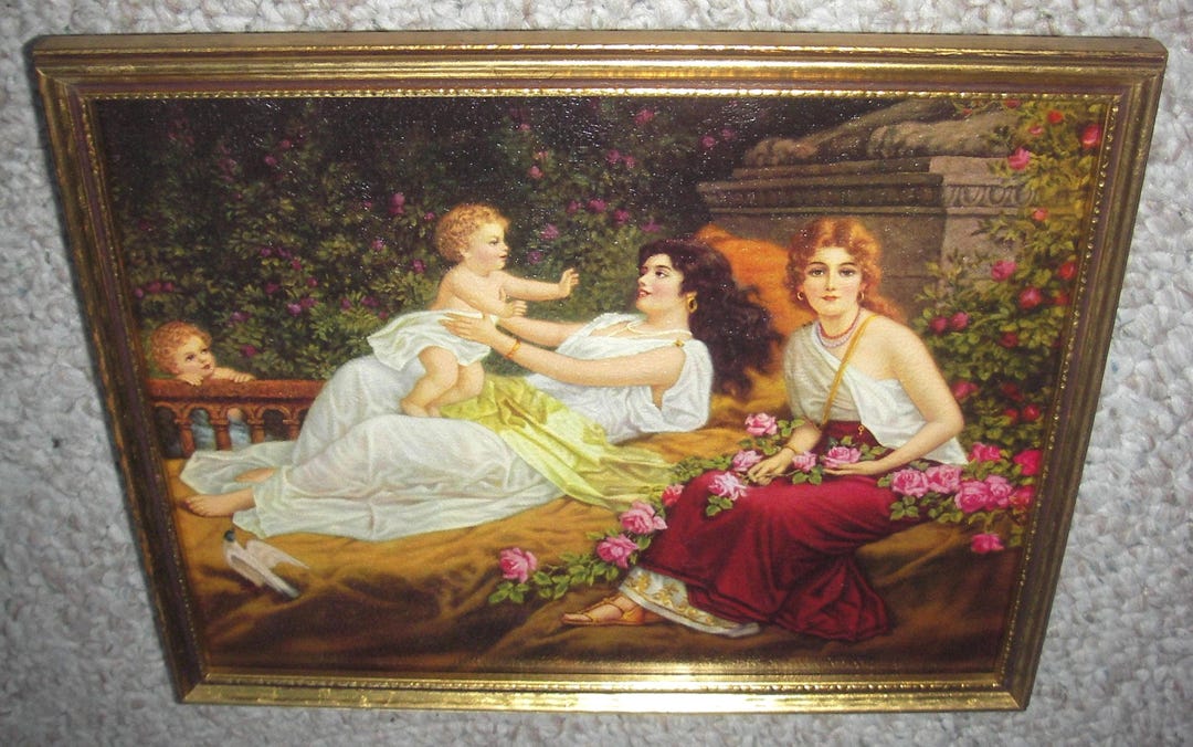 Vintage Floral Artwork With Robed Figures in Ornate Gold Frame - Etsy